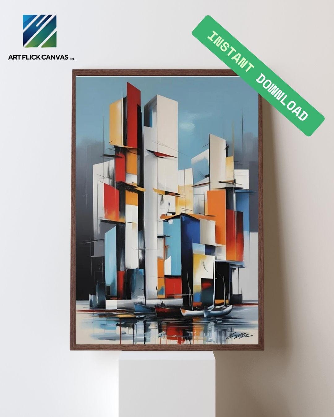 Modern Abstract Cityscape Art - Vibrant Geometric Painting for ...
