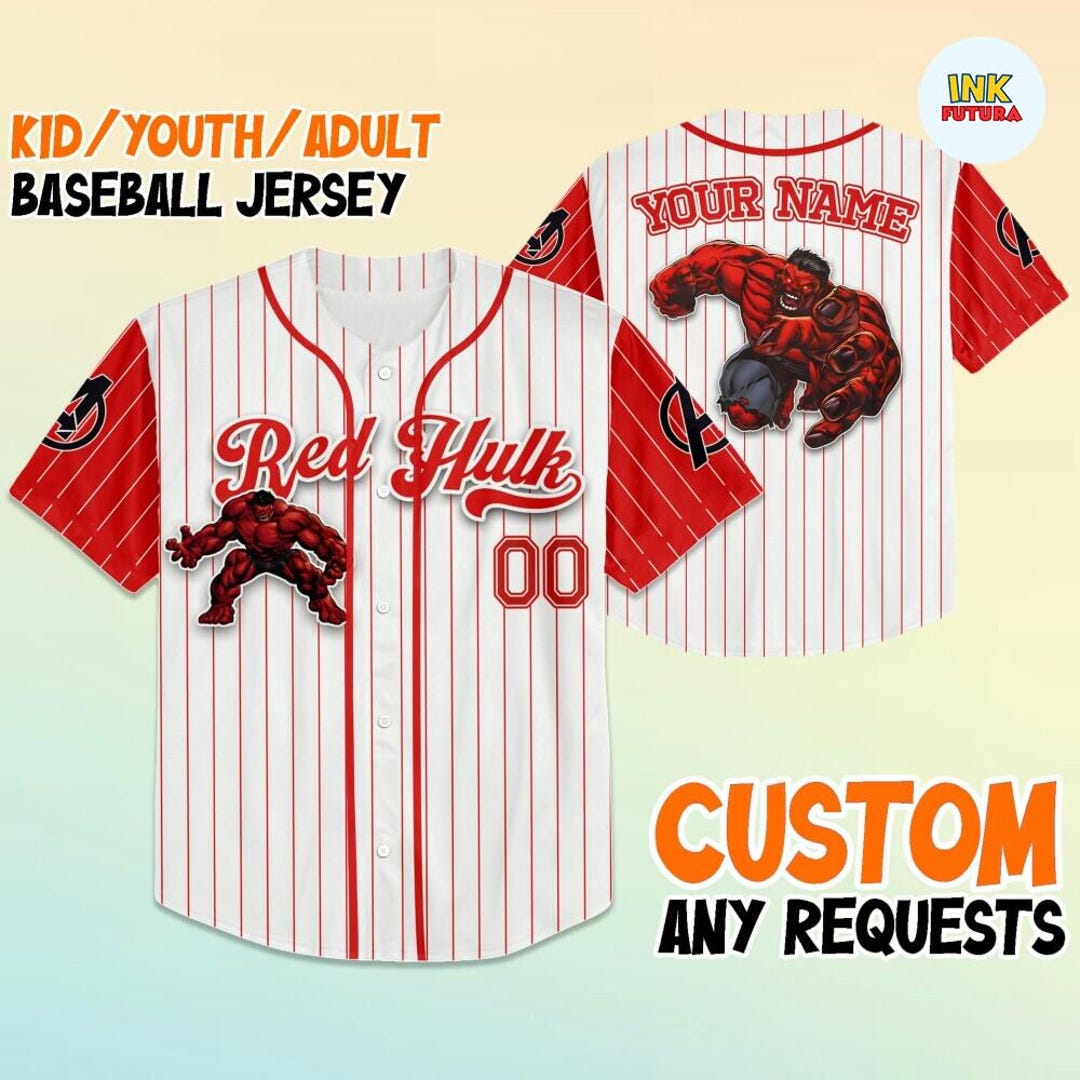 Personalized Marvel Red Hulk up Bulk up Baseball Jersey, Hulk Baseball ...