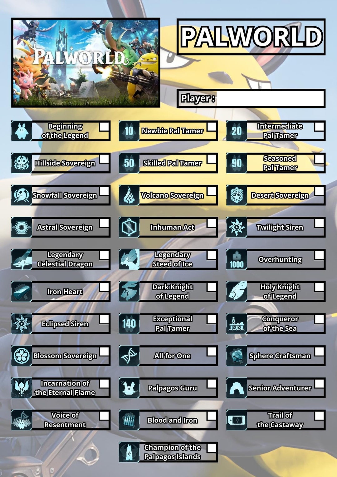 Poster Palworld Achievement set of 1 Display Trophy STEAM Videogame ...