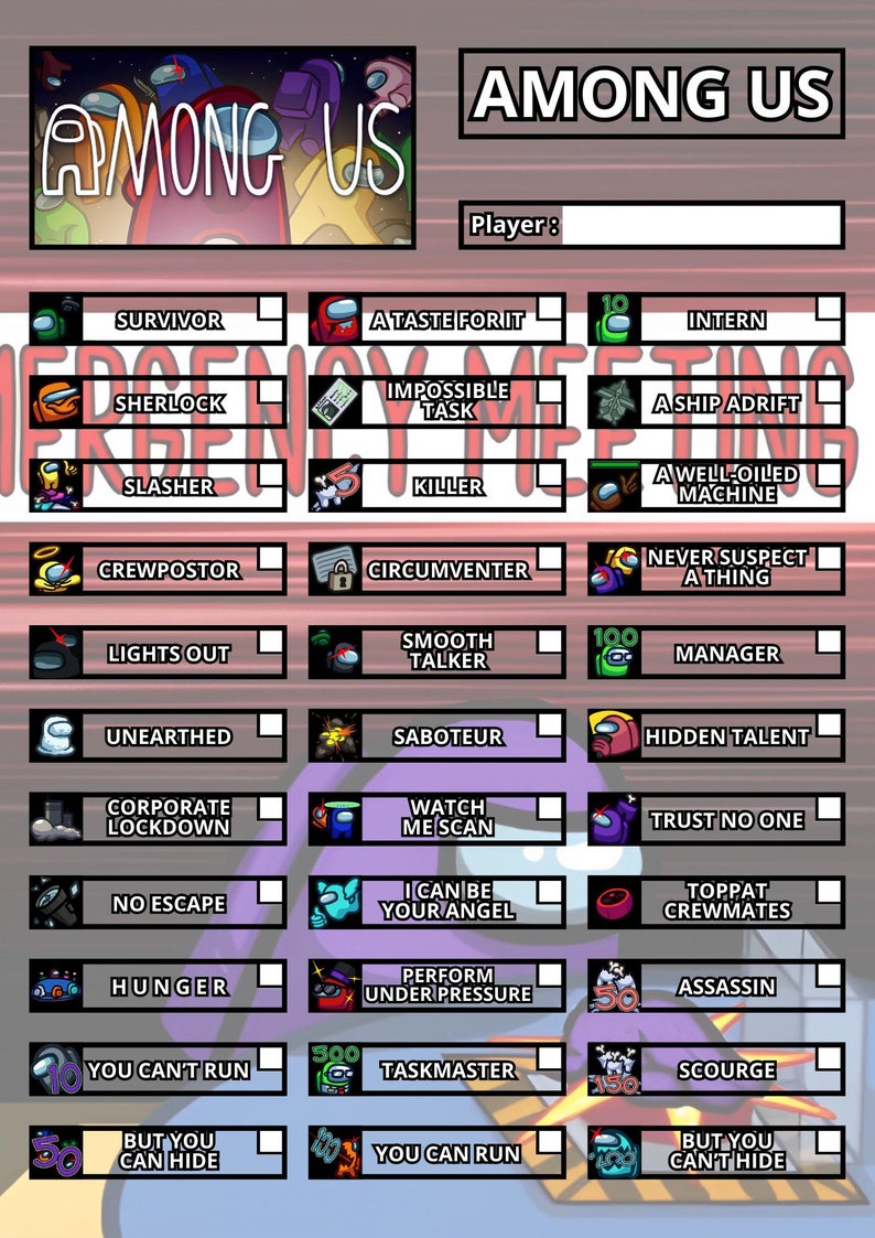 Poster Among Us Achievement set of 1 Display Trophy STEAM Videogame ...