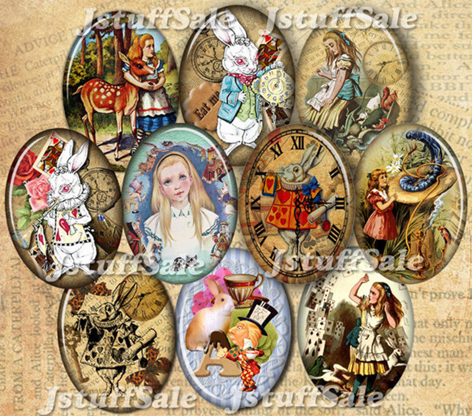 Alice in Wonderland digital collage images Oval 18mm x 25mm - Etsy España