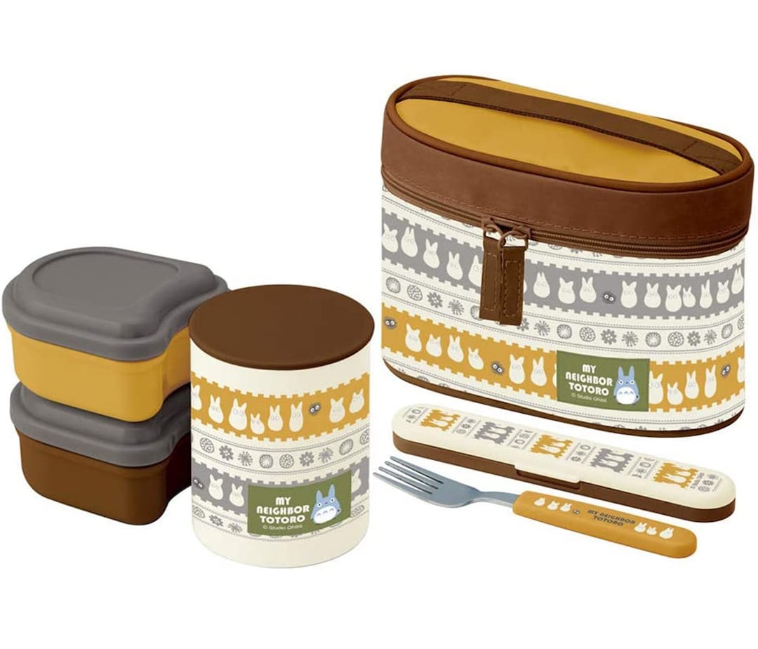 Totoro Bento Lunch Box Set - Thermal Rice/soup Jar, Fork, 2 Containers ...