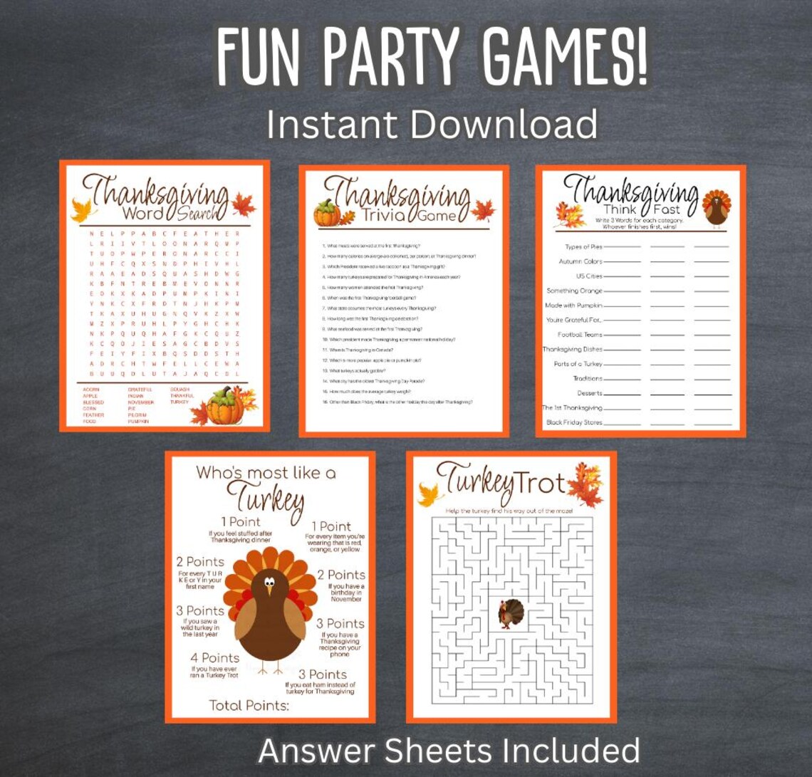 Thanksgiving Party Games, Holiday Game Bundle, Printable Thanksgiving ...