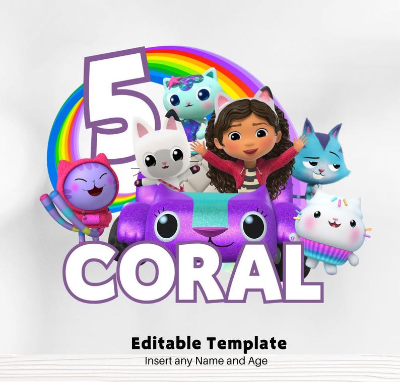 Gabby's Dollhouse Editable Template, Gabby's Dollhouse Birthday Png for ...