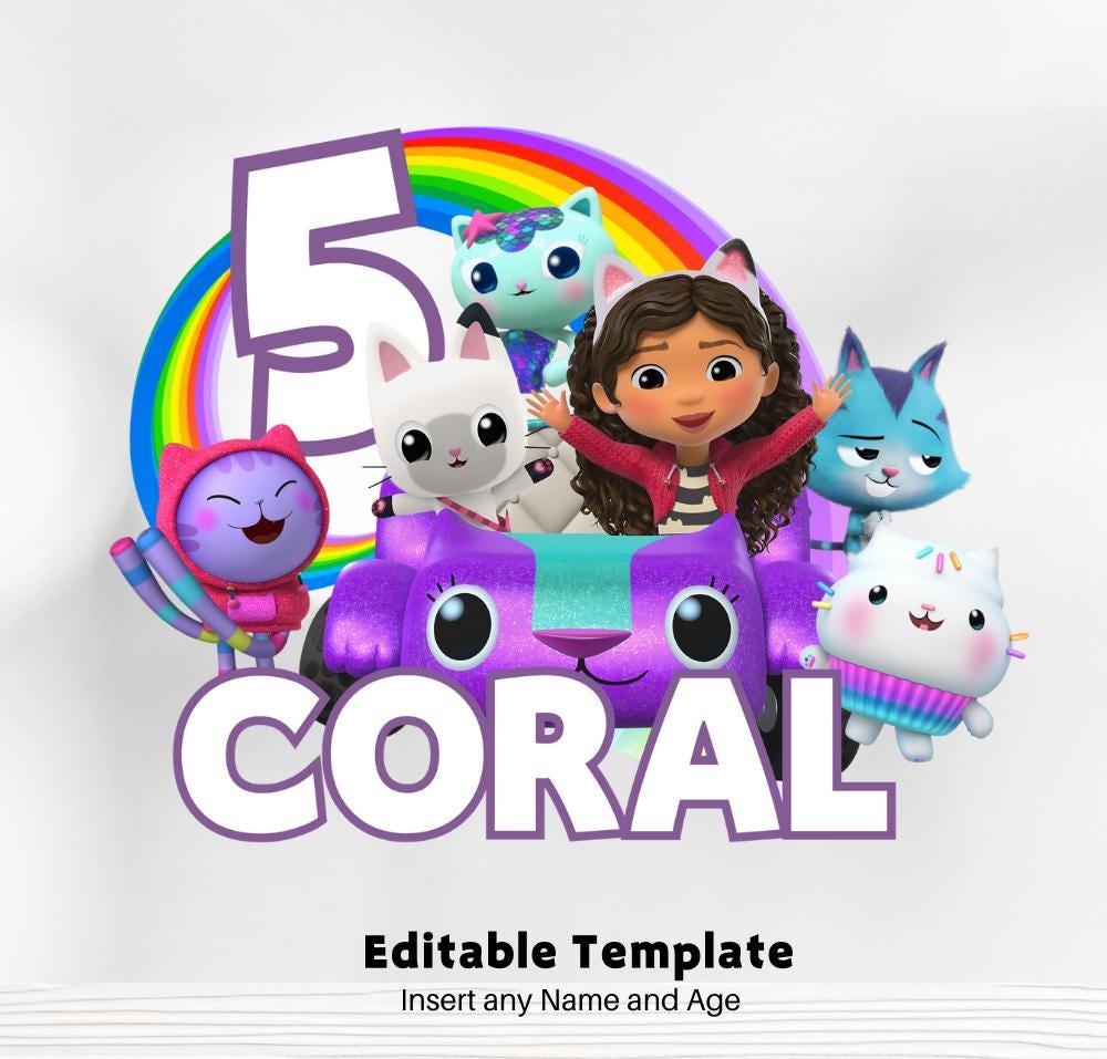 Gabby's Dollhouse Editable Template, Gabby's Dollhouse Birthday Png for ...