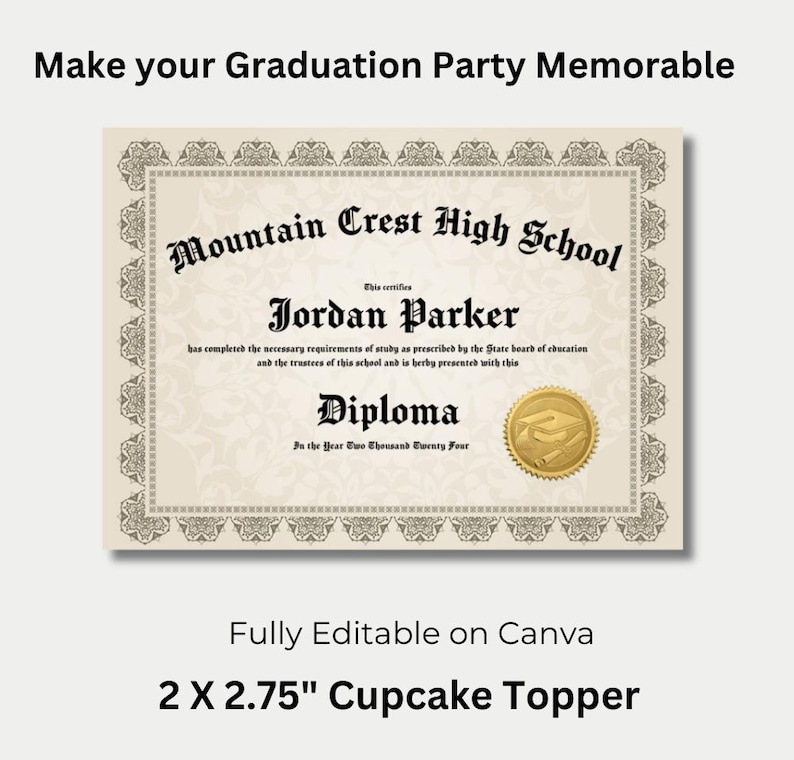 Graduation Diploma Cupcake Topper, Printable Graduation Party Favor ...