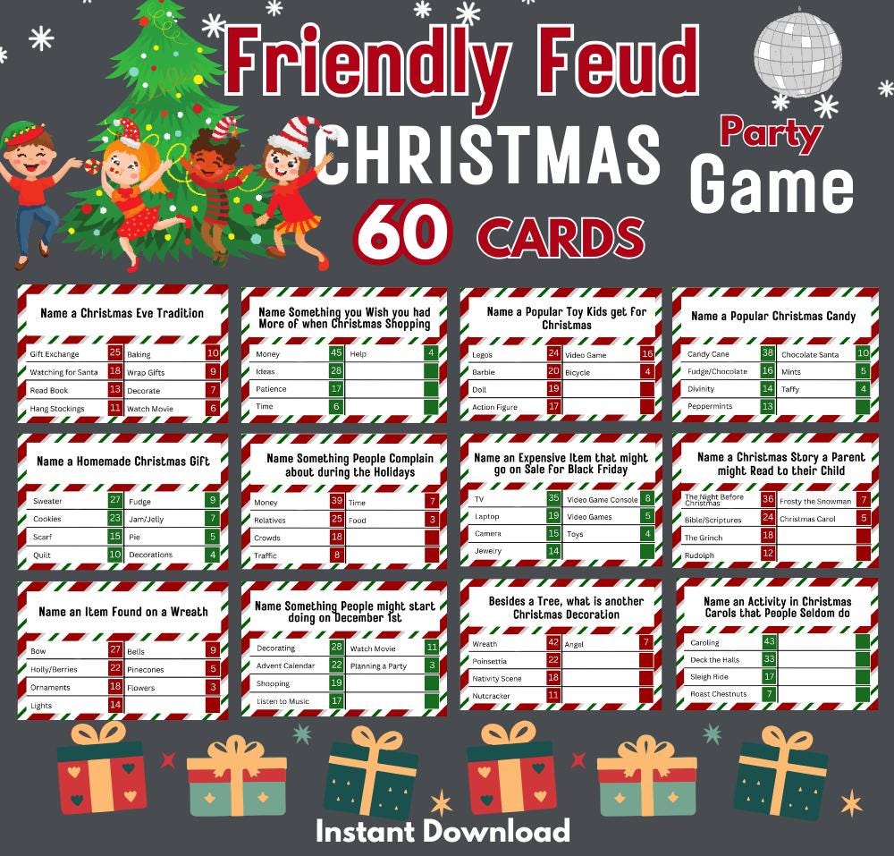 Christmas Friendly Feud Game, Holiday Printable Friendly Feud Party ...