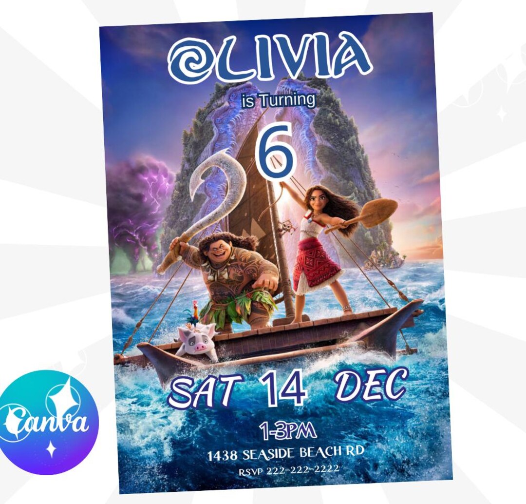 Moana 2 Birthday Invitation, Editable Moana Party Invitation, Moana ...
