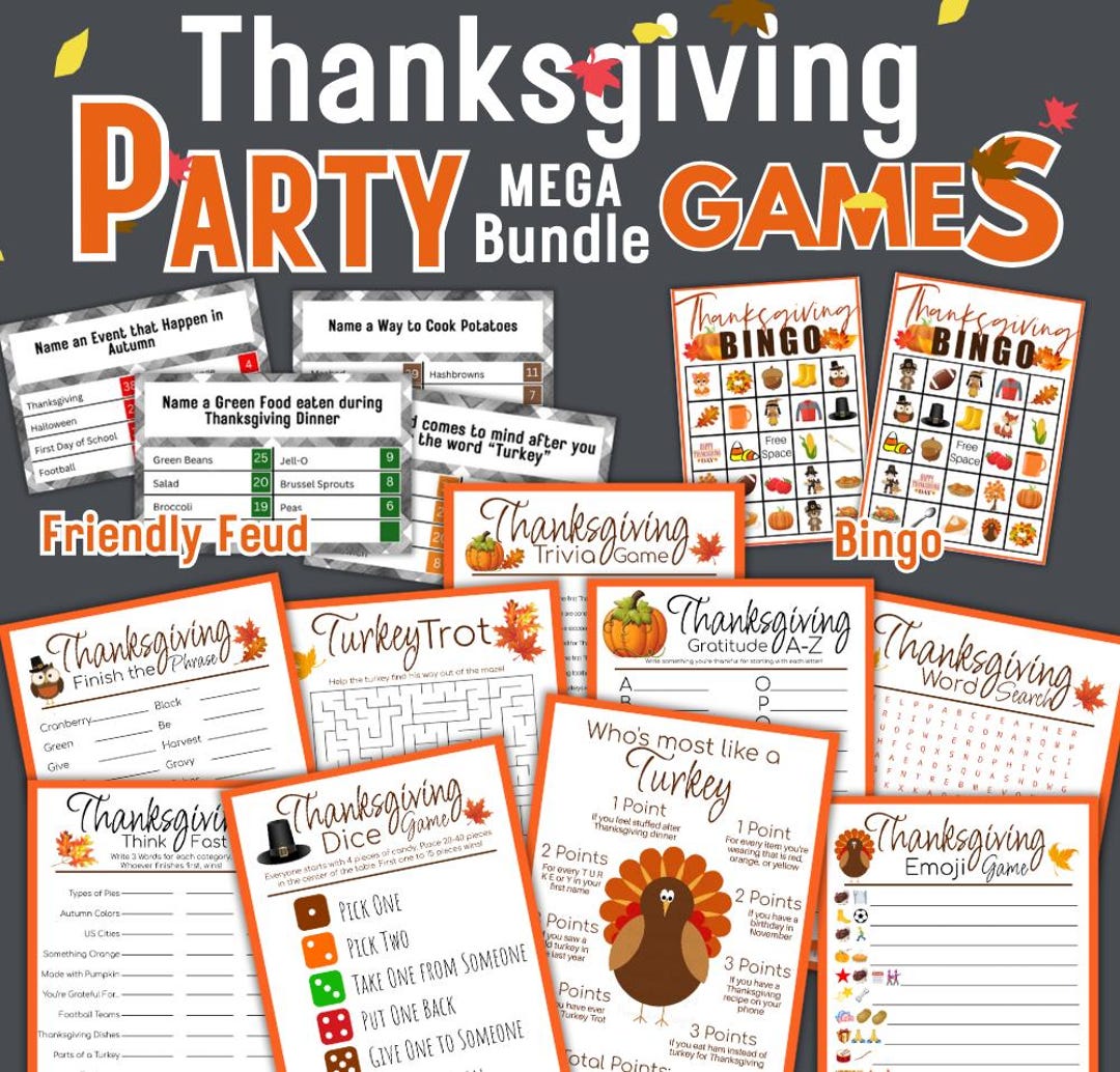 Thanksgiving Party Games, Holiday Game Bundle, Printable Thanksgiving ...