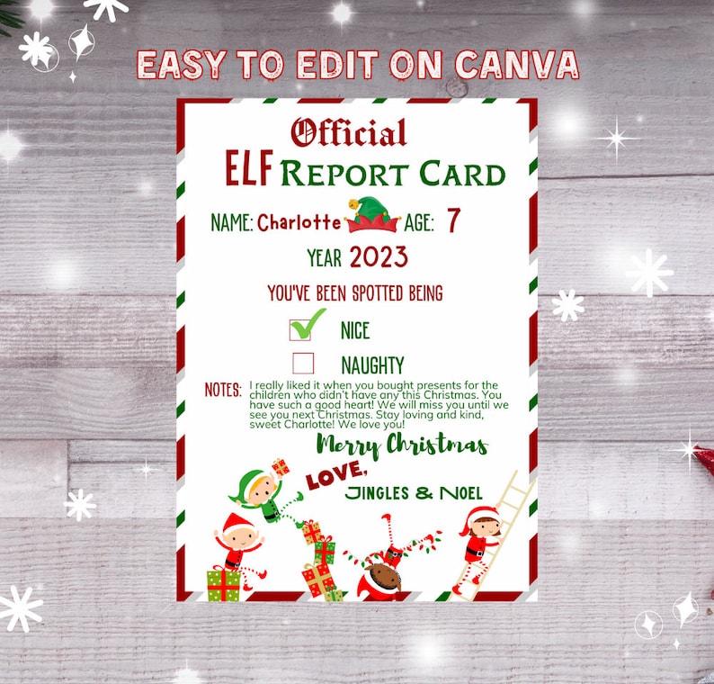 Editable Elf Report Card, Printable Elf Report Card, Easy Edit ...