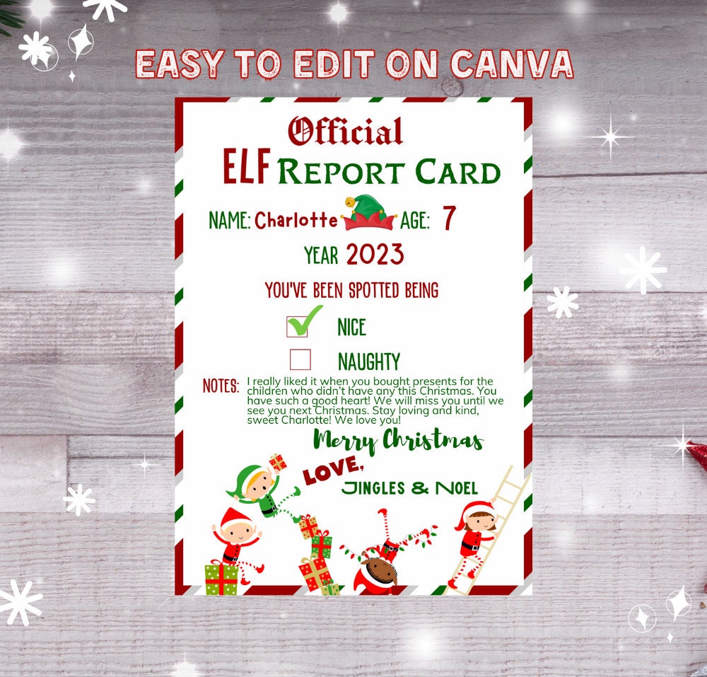 Editable Elf Report Card, Printable Elf Report Card, Easy Edit ...