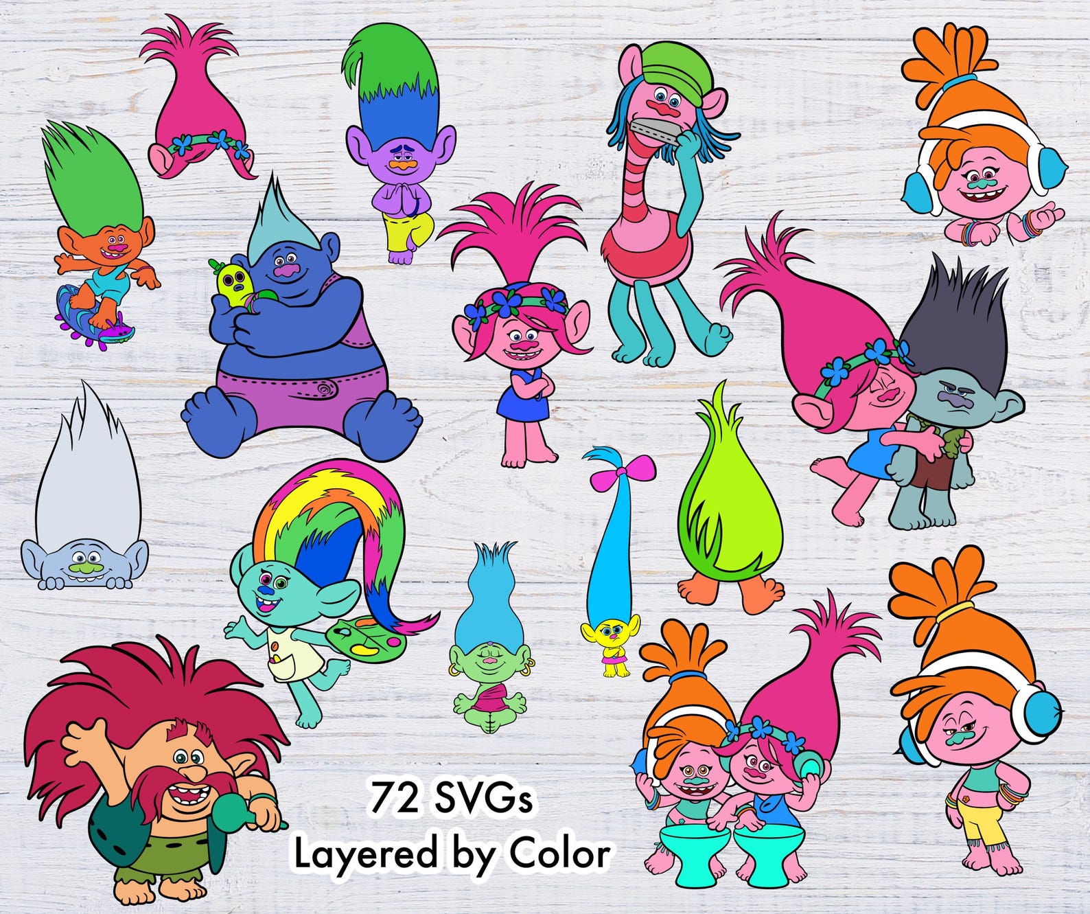 Trolls Clipart Bundle, Trolls SVG PNG, Trolls Paper, Poppy Branch PNG ...