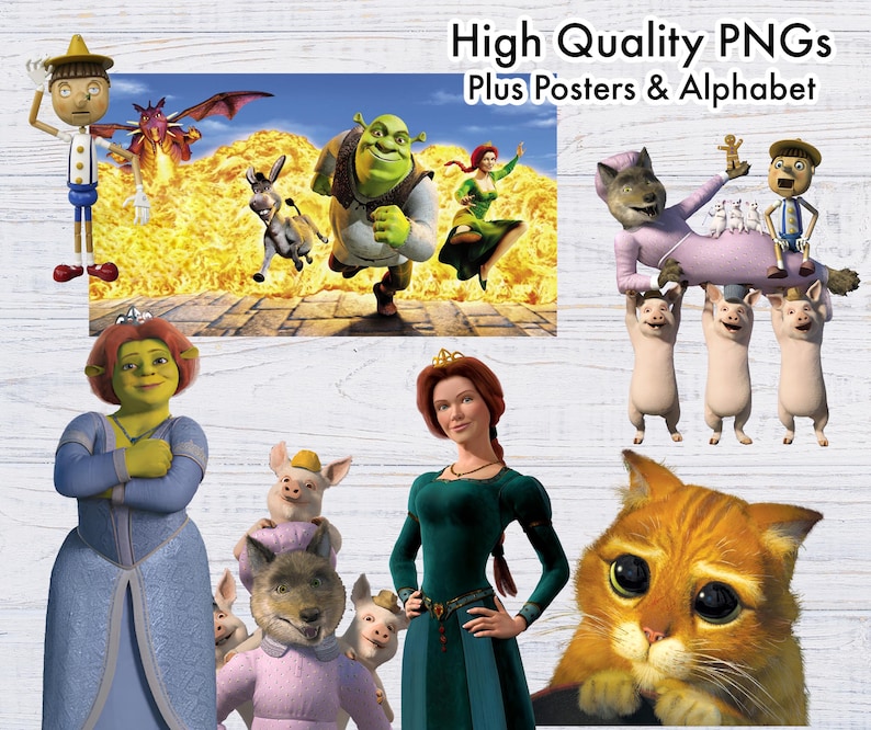 Shrek Clipart, Shrek PNG Bundle, Digital Files for Shrek Birthday With ...