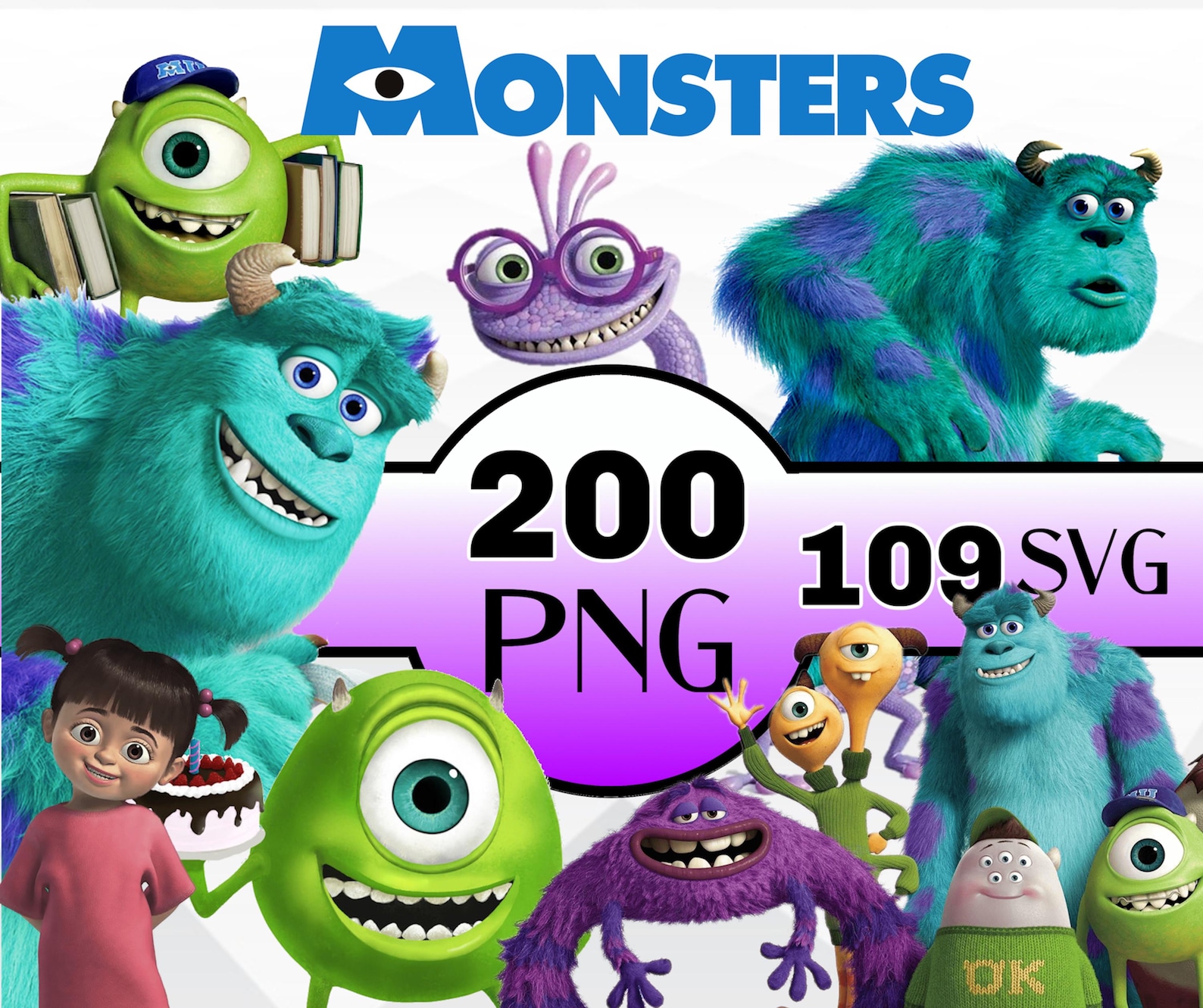 Monsters Inc Clipart Bundle, Monsters Inc PNG Bundle, Monsters Inc Svg ...
