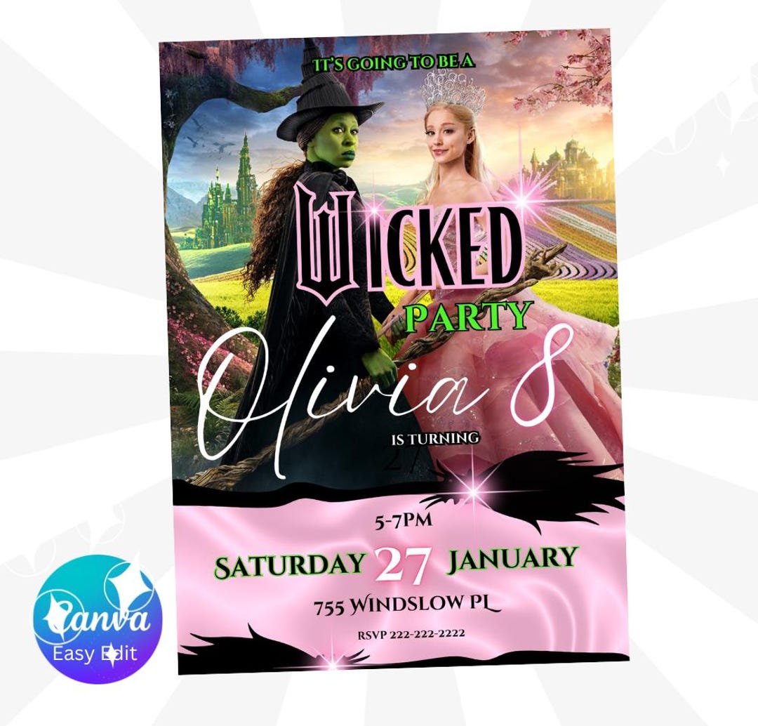 Wicked Birthday Invitation, Editable Wicked Movie Party Invitation ...
