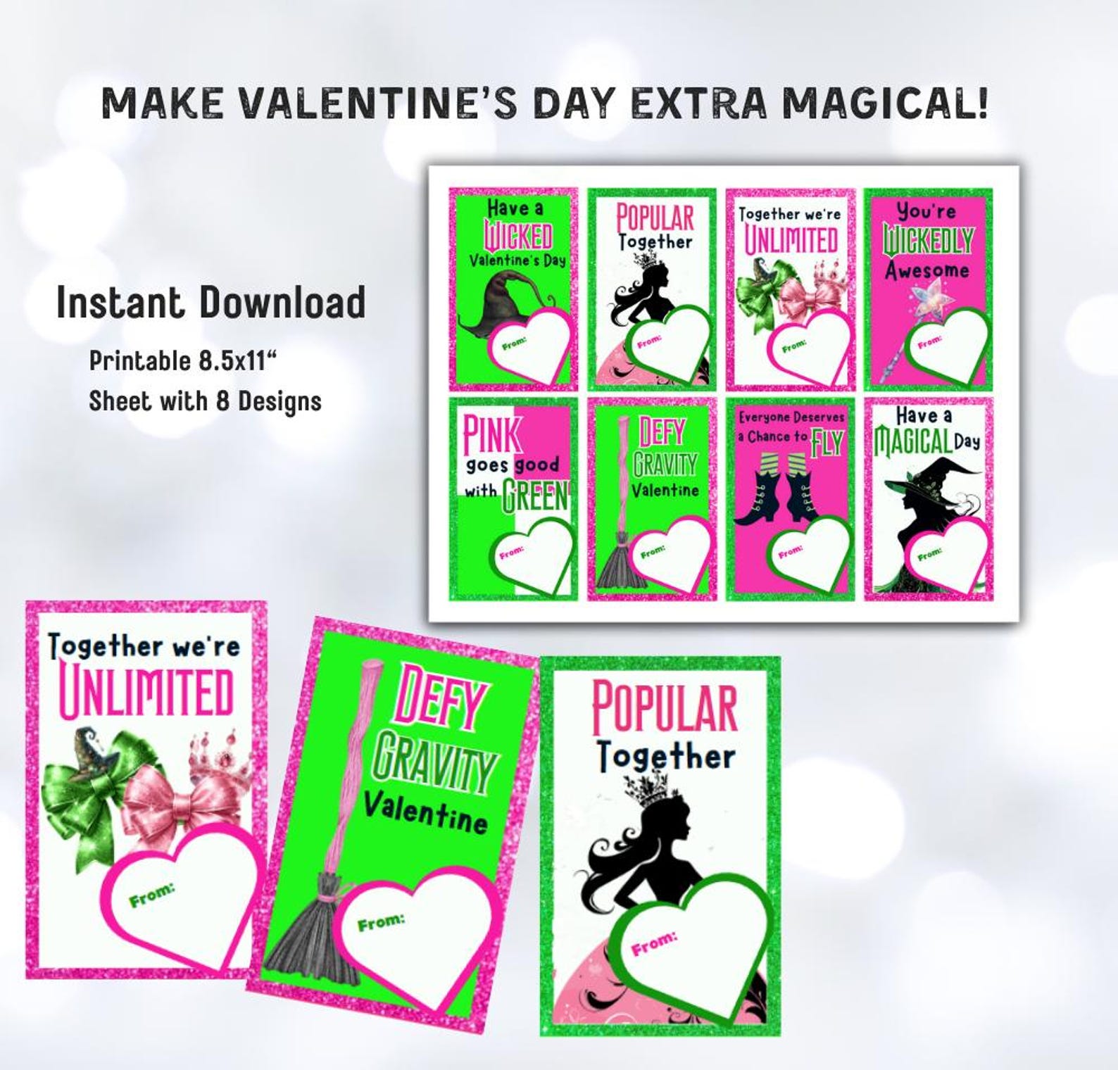 Wicked Printable Valentines, Pink Goes Good With Green Valentine Cards ...