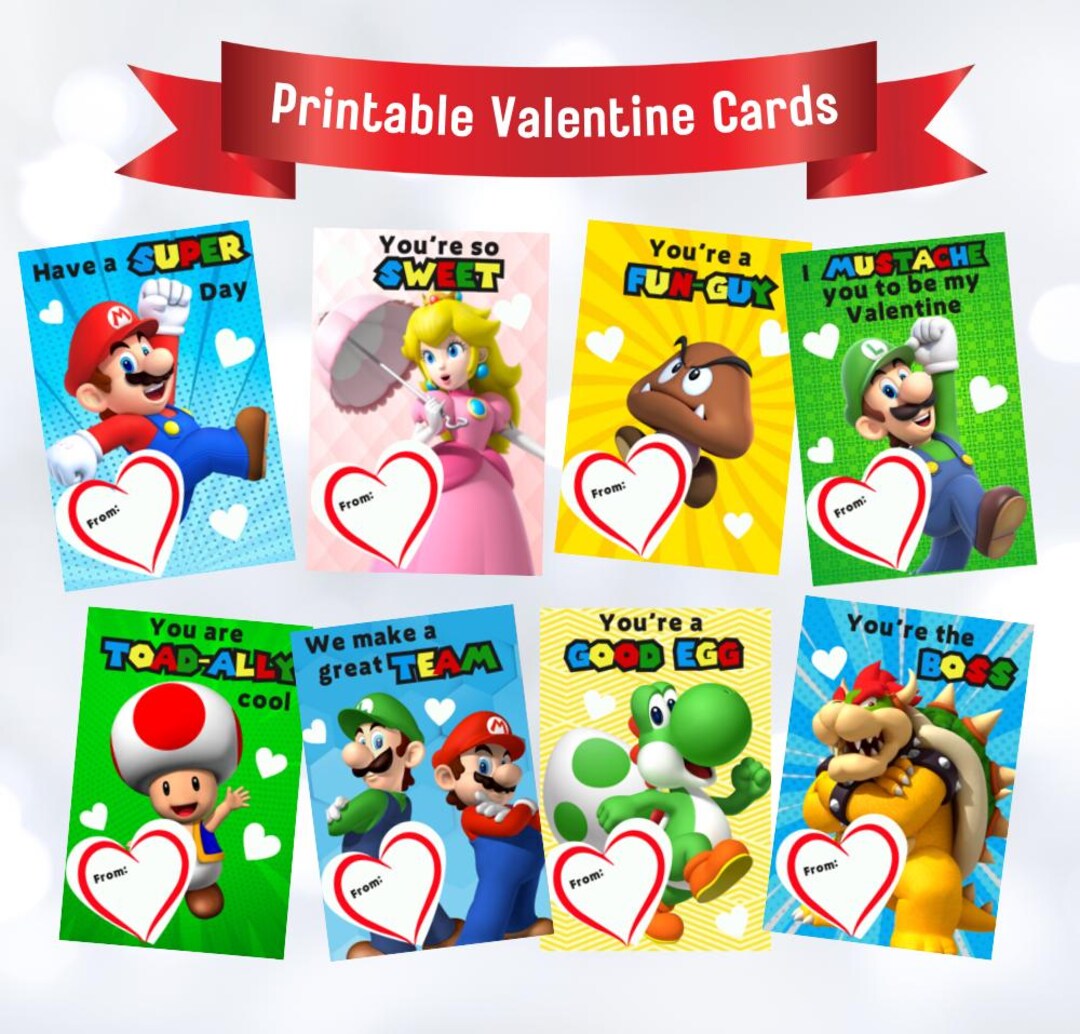 Mario Printable Valentines, Mario Valentine Cards, Printable Valentine ...