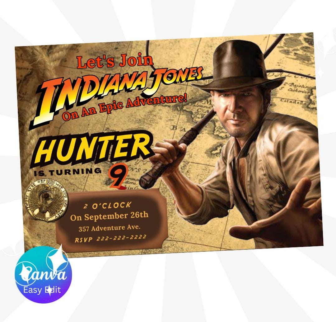 Indiana Jones Birthday Invitation, Editable Indiana Jones Party ...