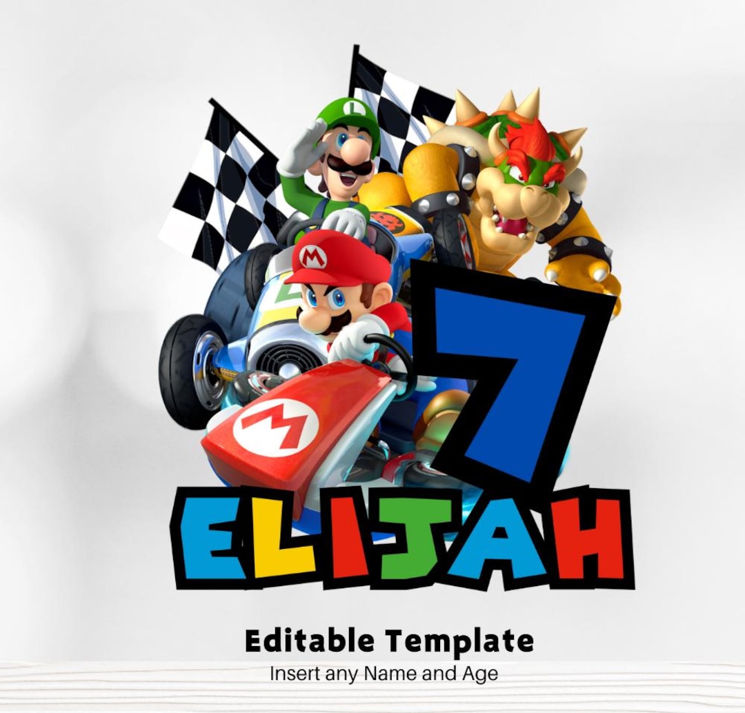 Mario Kart Editable Template, Mario Kart Birthday Png, Mario Birthday ...
