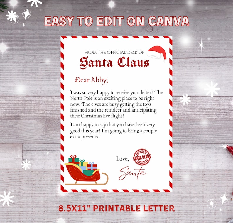 Editable Santa Letter, Printable Letter From Santa, Easy Edit Christmas ...