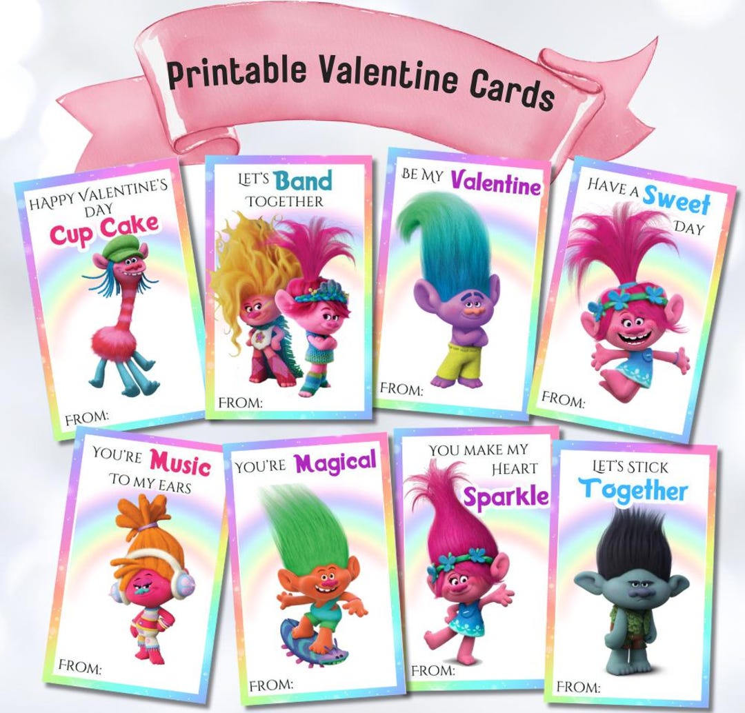 Trolls Printable Valentines, Trolls Valentine Cards, Printable ...