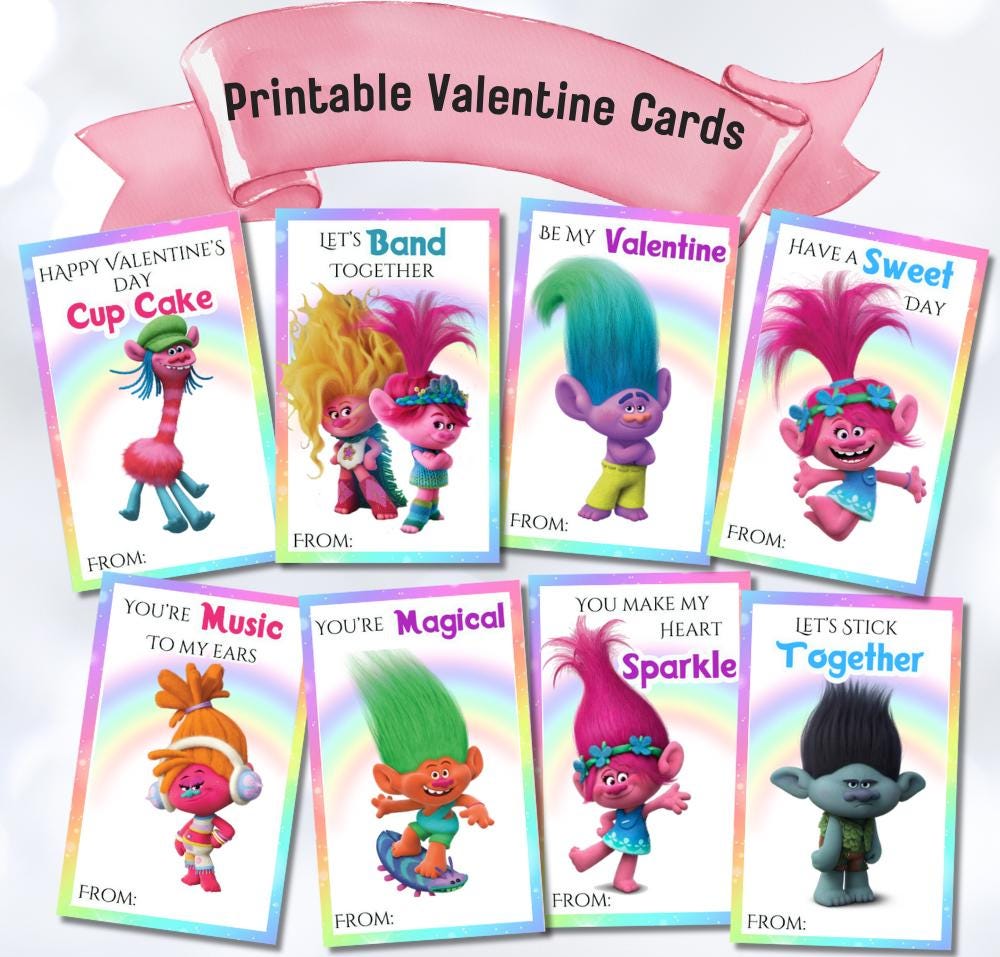 Trolls Printable Valentines, Trolls Valentine Cards, Printable ...