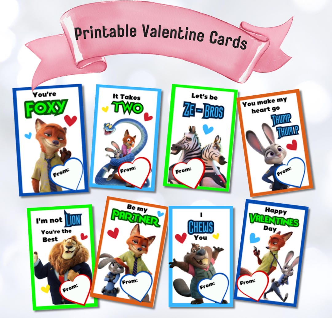Zootopia 2: San Valentín, tarjetas de Zootopia, paquete imprimible de ...