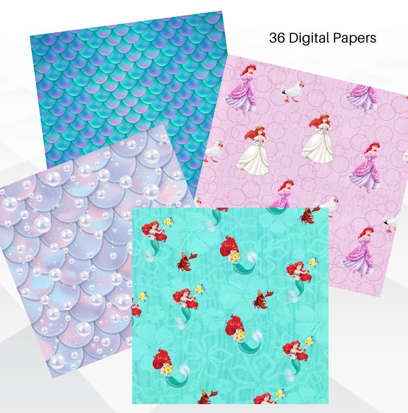 The Little Mermaid Clipart Bundle, Ariel SVG, Ariel Png, Little Mermaid ...