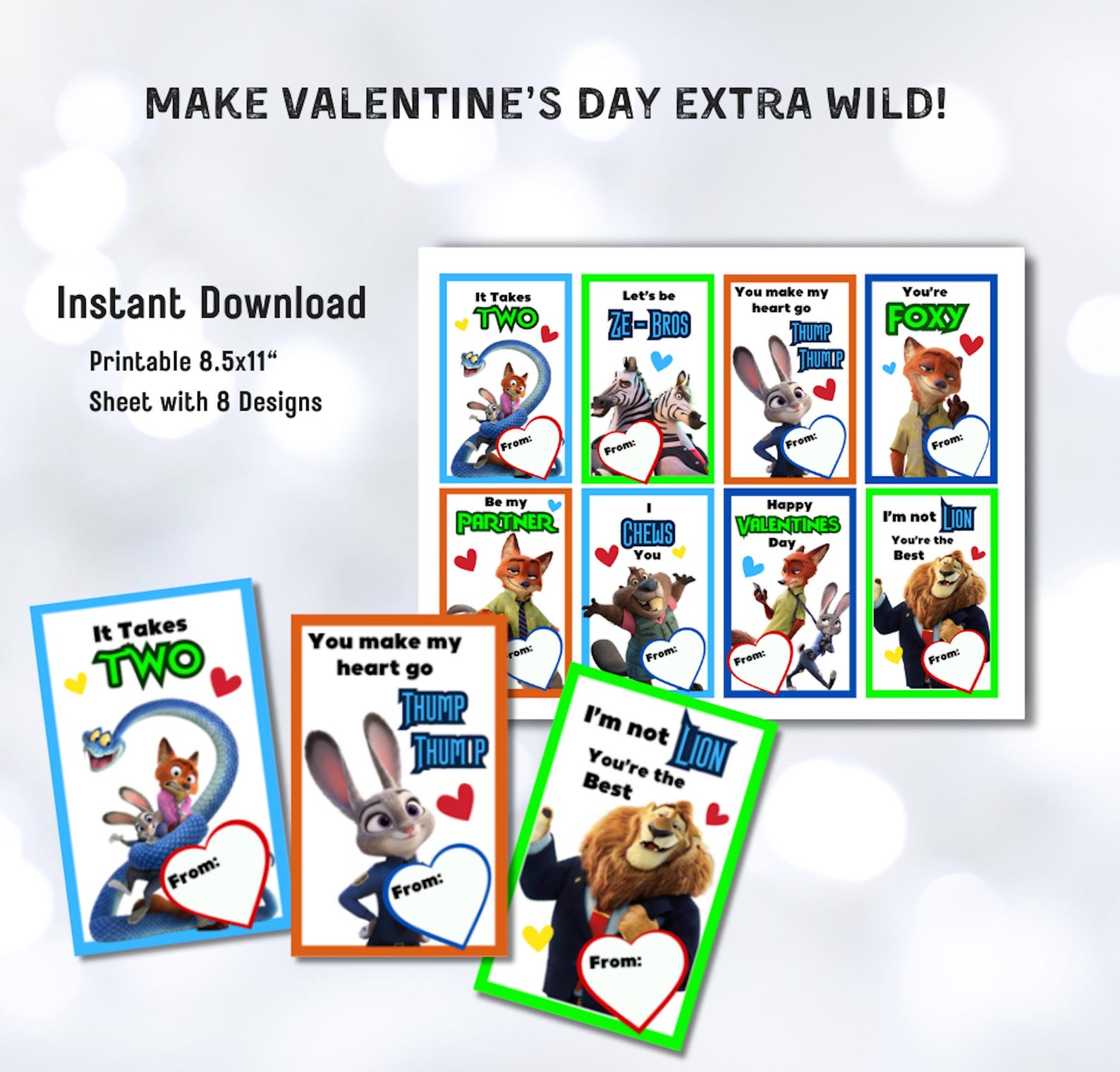 Zootopia 2: San Valentín, tarjetas de Zootopia, paquete imprimible de ...
