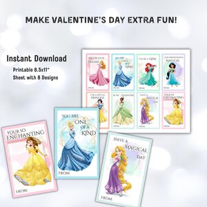 Princess Printable Valentines, Princess Valentine Cards, Printable ...