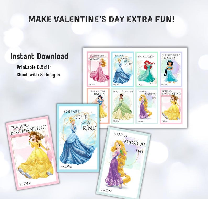 Princess Printable Valentines, Princess Valentine Cards, Printable ...