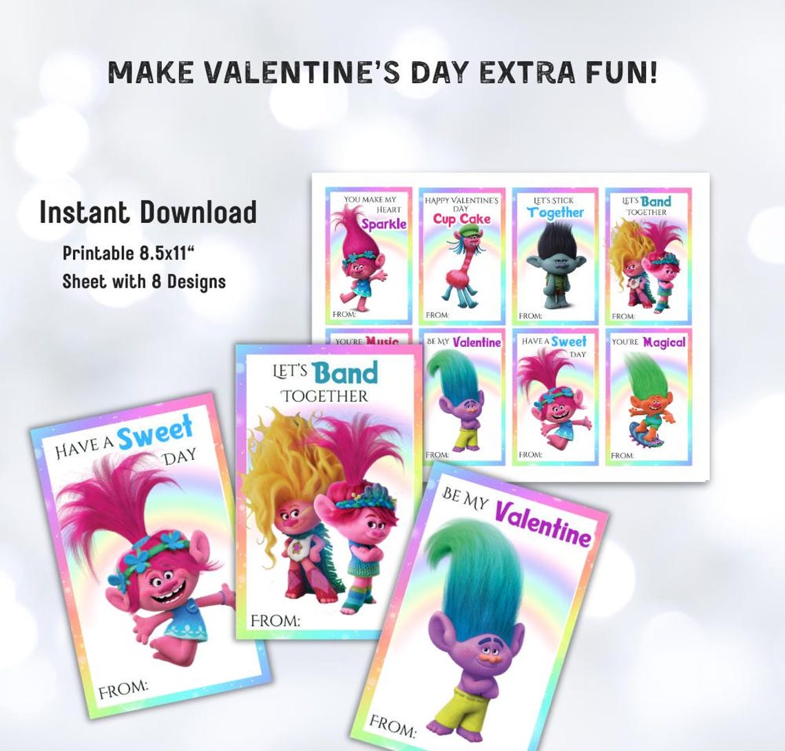 Trolls Printable Valentines, Trolls Valentine Cards, Printable ...