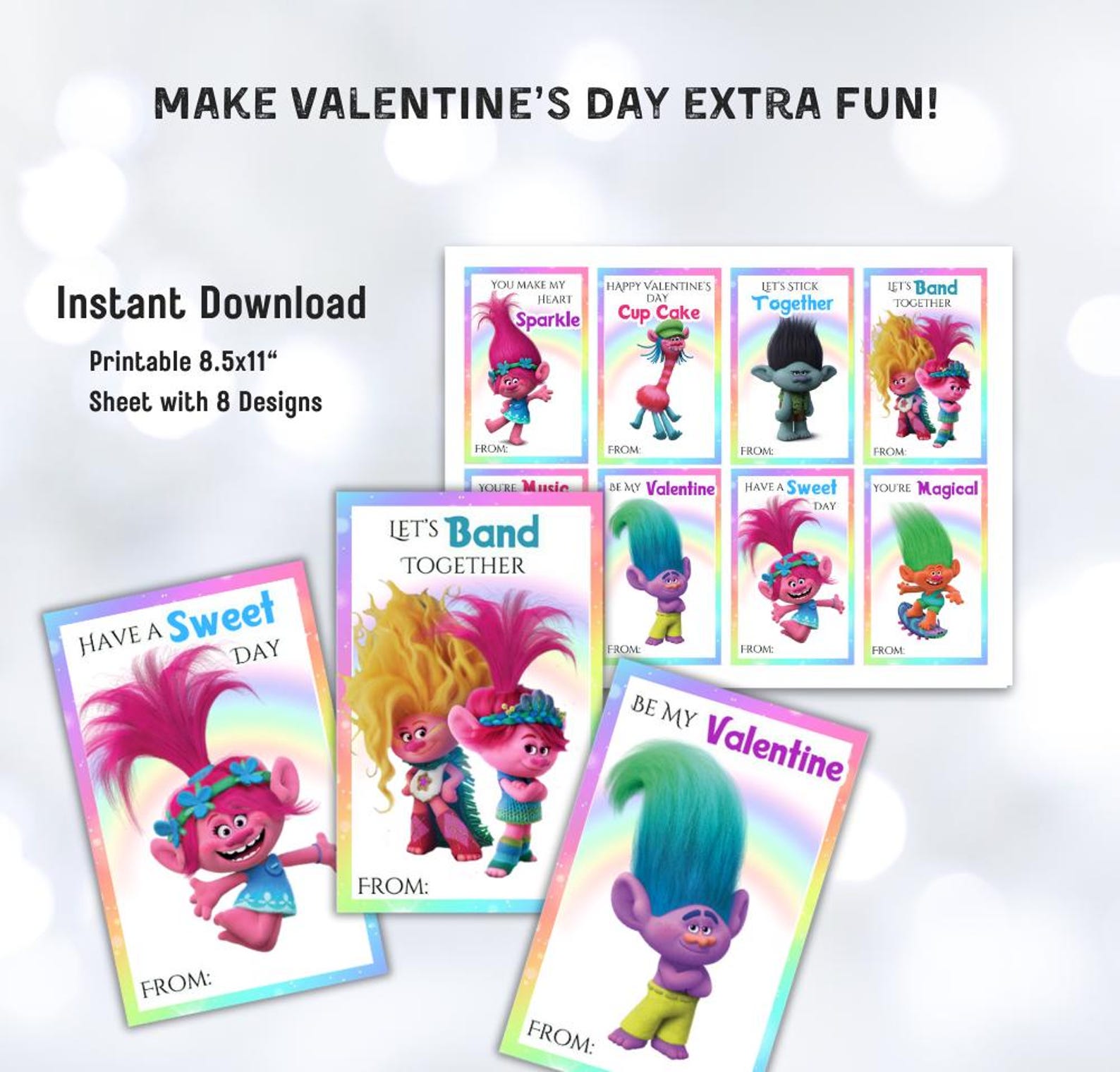 Trolls Printable Valentines, Trolls Valentine Cards, Printable ...