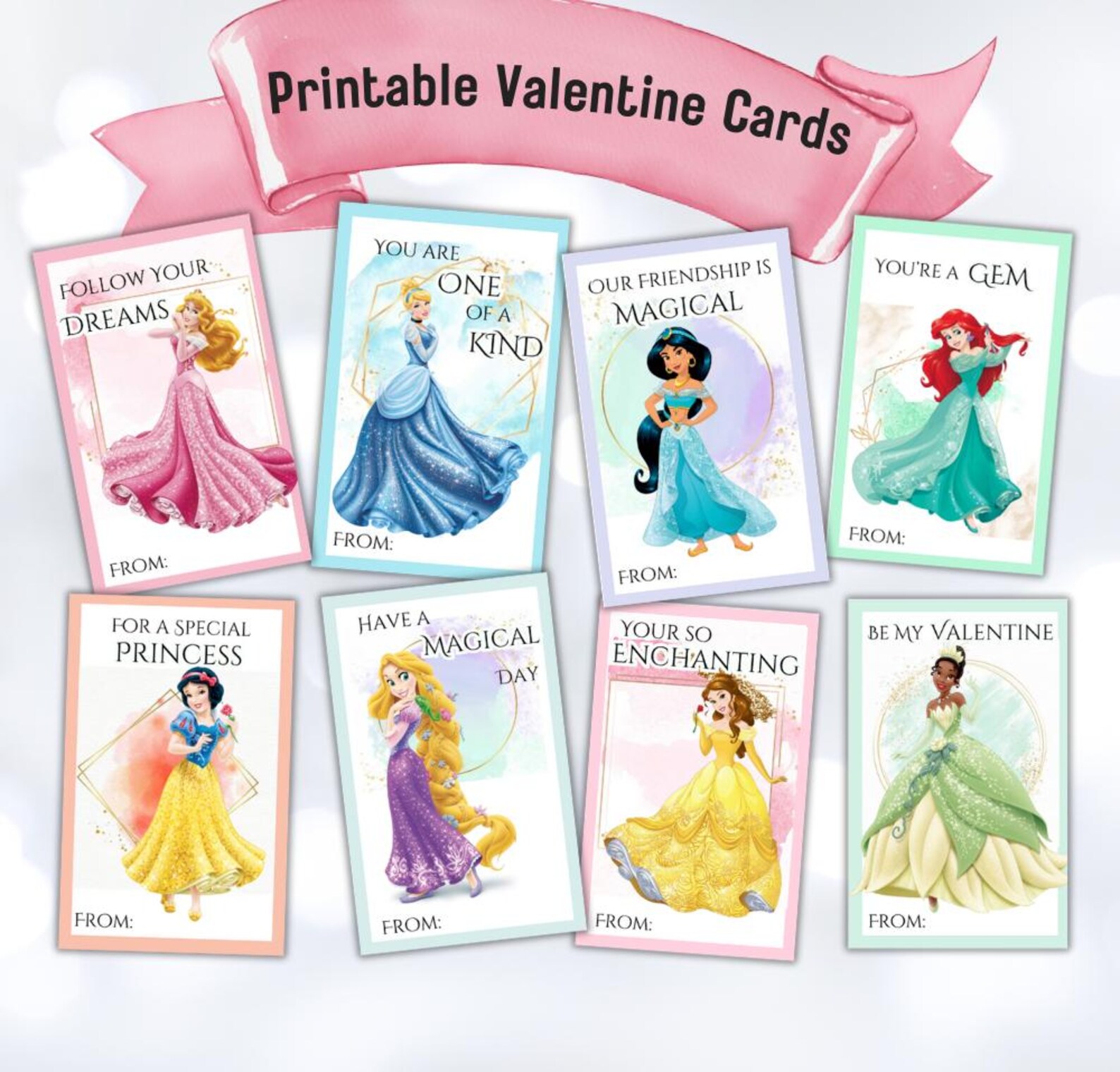 Princess Printable Valentines, Princess Valentine Cards, Printable ...