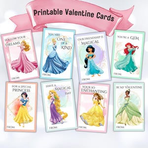 Princess Printable Valentines, Princess Valentine Cards, Printable ...