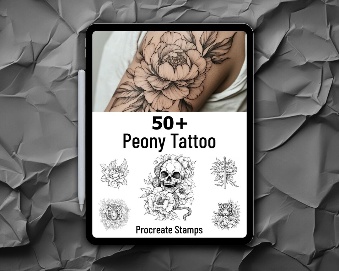50+ Peony Tattoo Procreate Stamp - Peony Trad Brush Stamps for ...