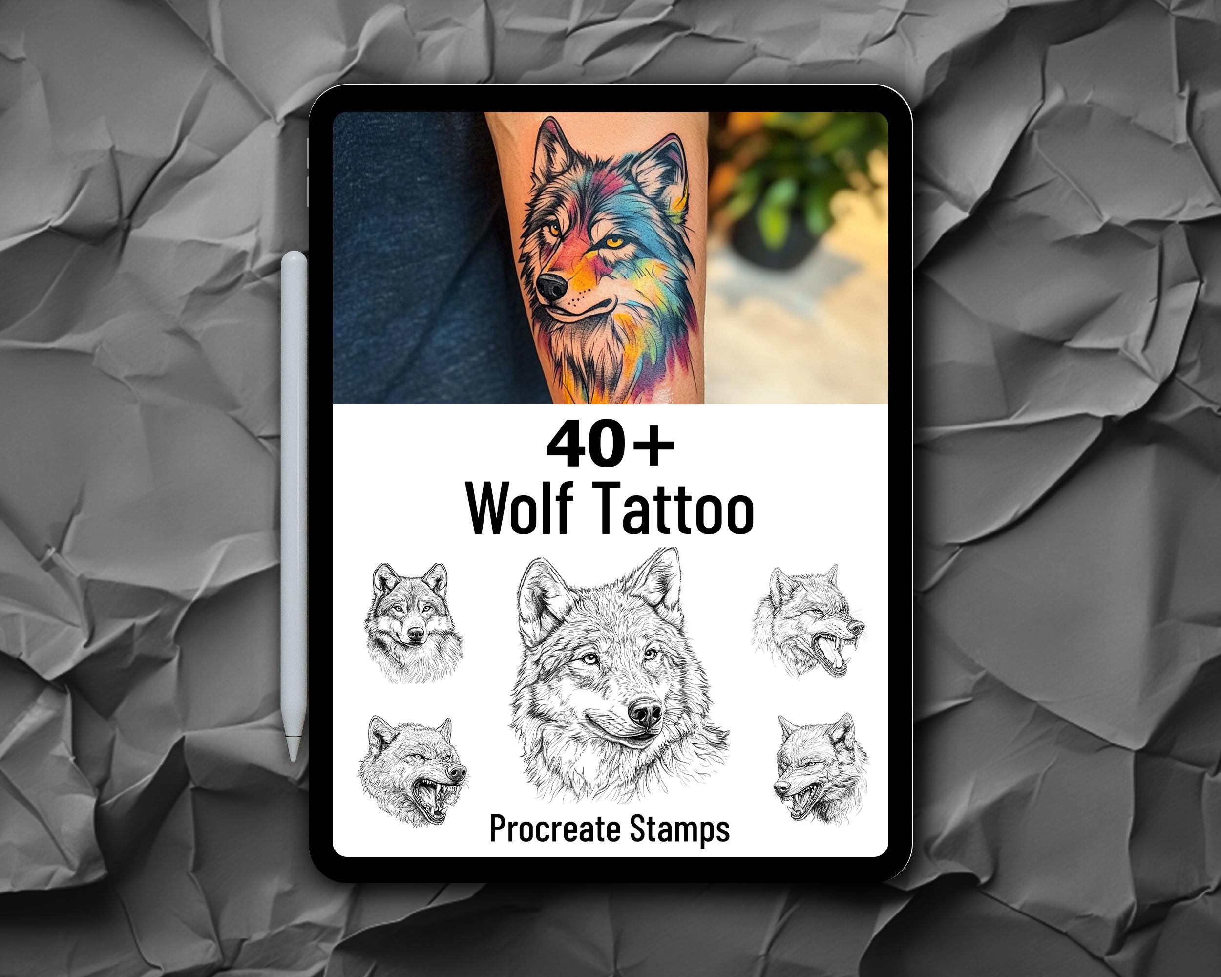 40+ Wolf Tattoo Procreate Stamp - Wildlife Animal Procreate Stamps ...