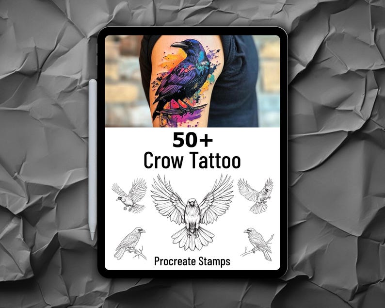 50+ Crow Portrait Designs for Procreate - Crows Procreate Tattoo Stamps - Realistic Crow Birds ...
