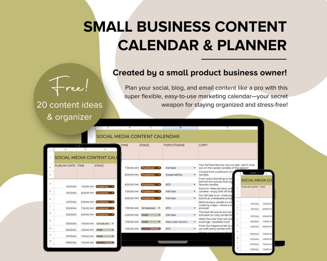 Content Calendar Spreadsheet Planner | Small Business | Google Sheets ...