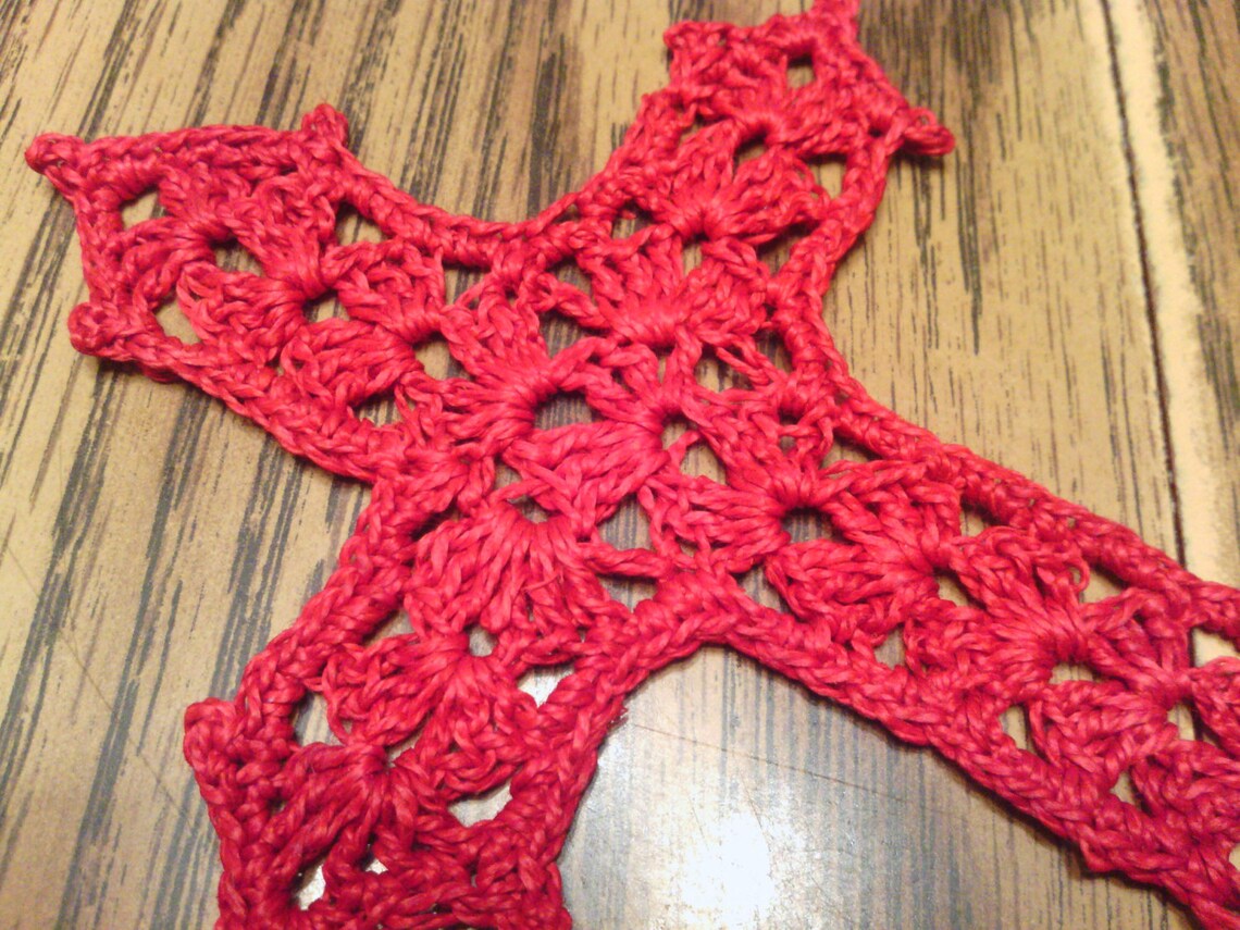 Large Red Hand Crocheted Cross Bookmark - Etsy