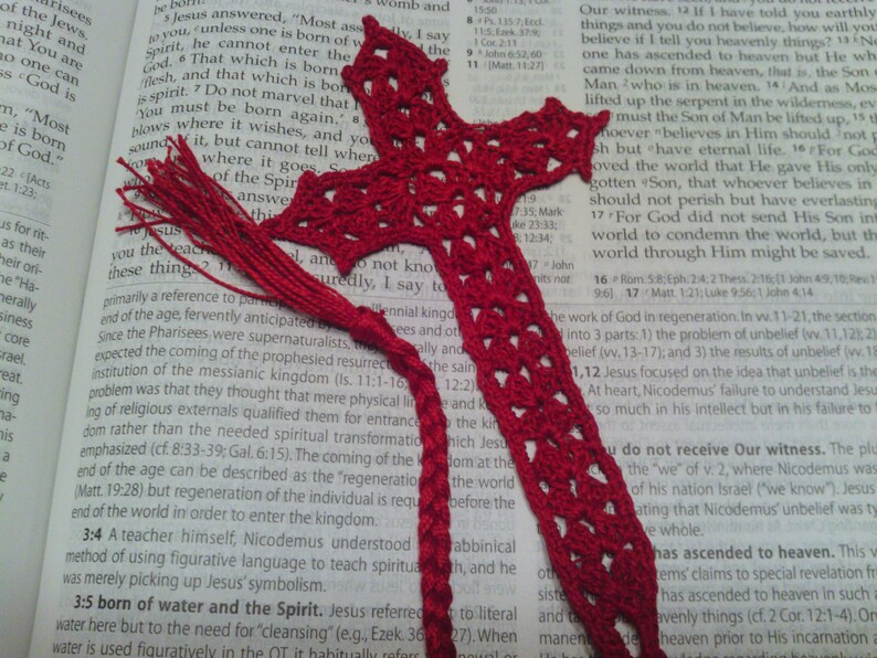 Large Red Hand Crocheted Cross Bookmark - Etsy