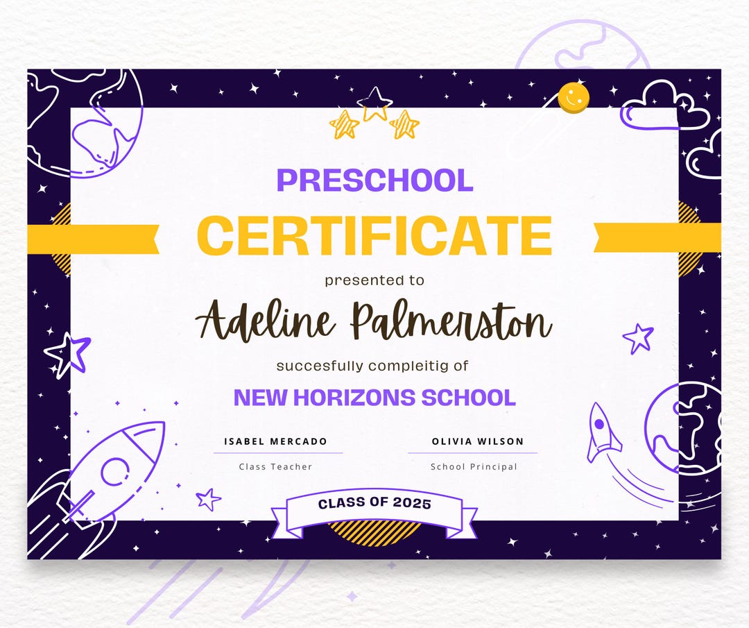 Editable Space-themed Certificate for Kids – A4 Canva Template ...