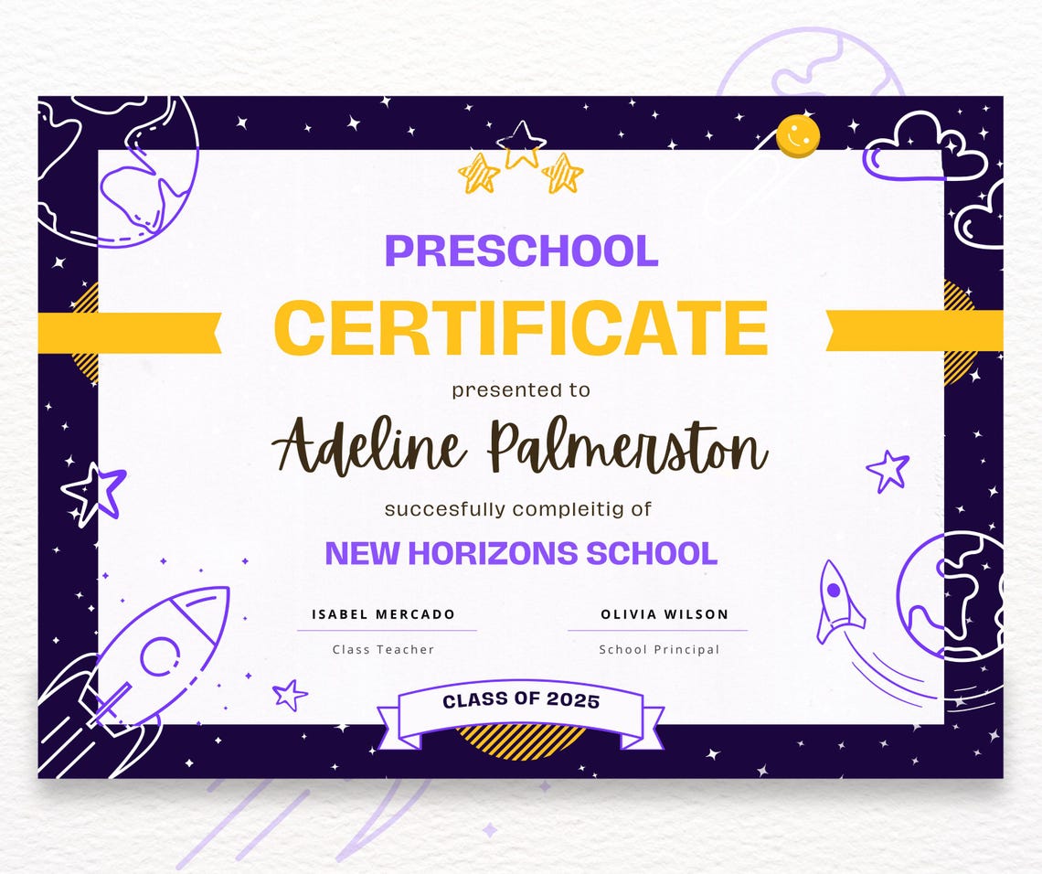 Editable Space-themed Certificate for Kids – A4 Canva Template ...