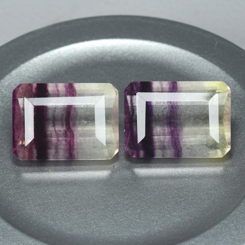 18.84ct 100% Natural Bi Color Fluorite Matching Pair (14x10) Octagon ...