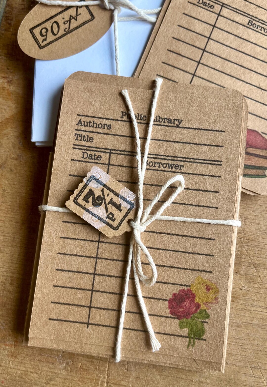 Vintage Floral Library Cards + Pockets, Set of 4, Kraft - Etsy