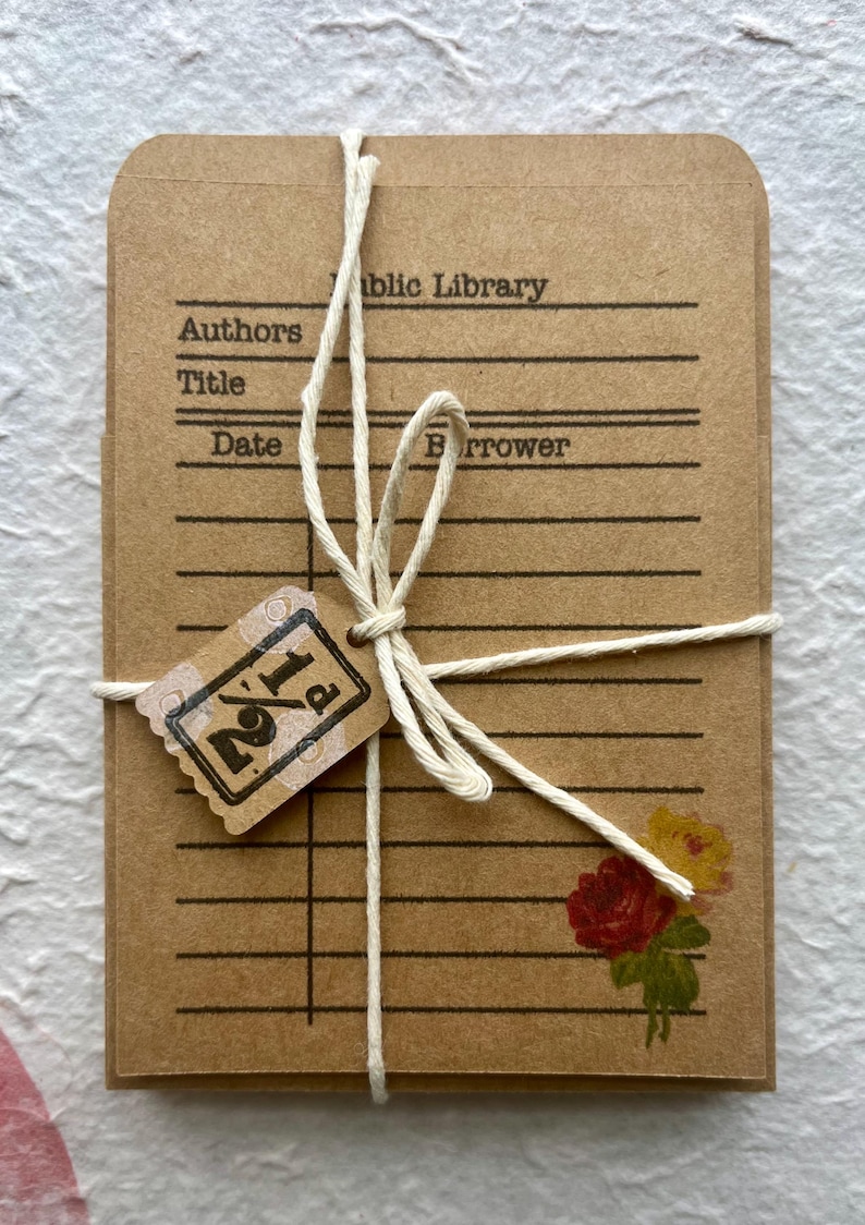 Vintage Floral Library Cards + Pockets, Set of 4, Kraft - Etsy