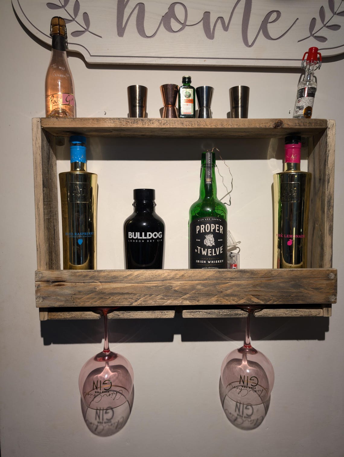 Wooden Drinks Shelf With Glass Holder - Etsy