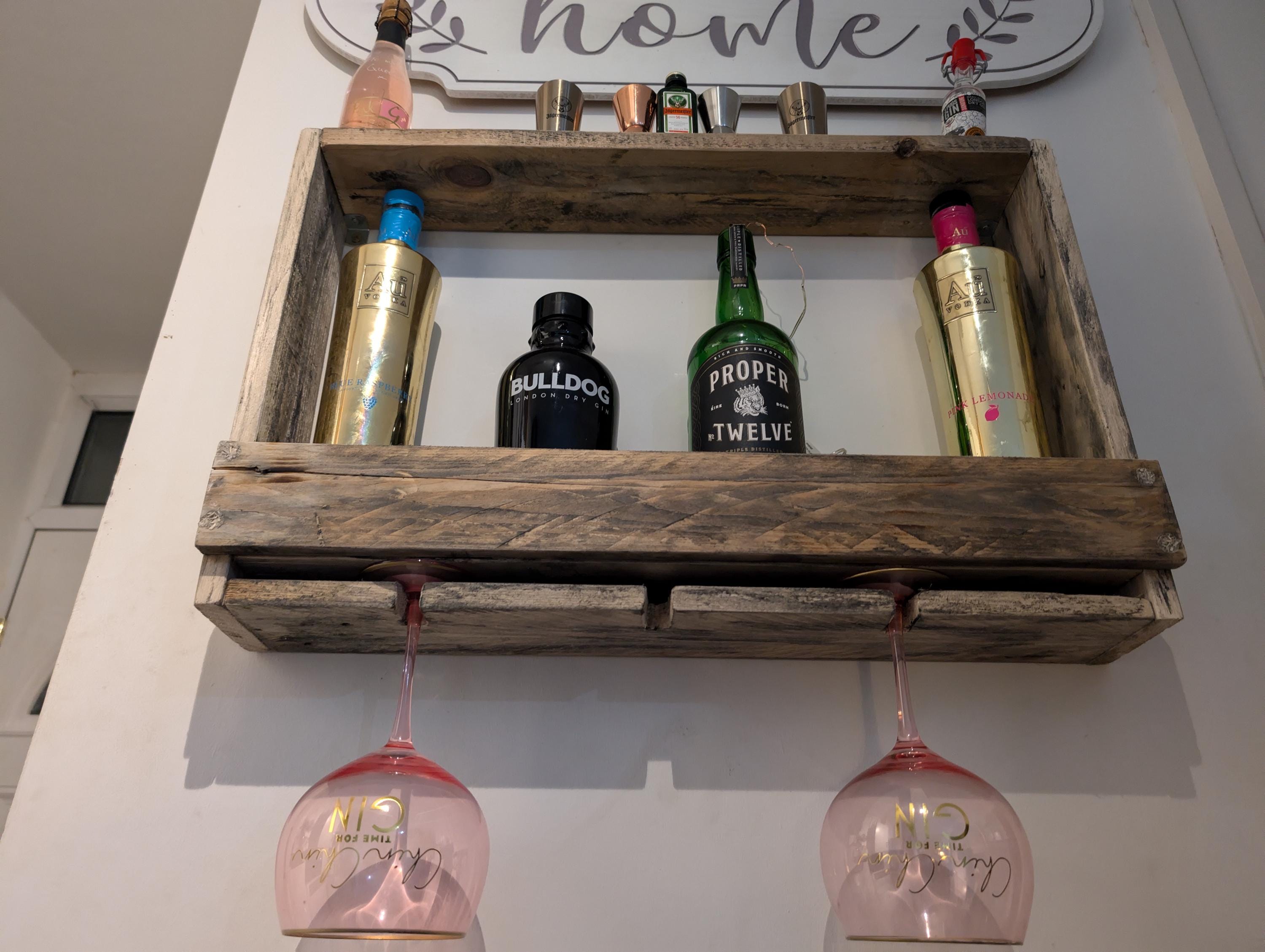 Wooden Drinks Shelf With Glass Holder - Etsy