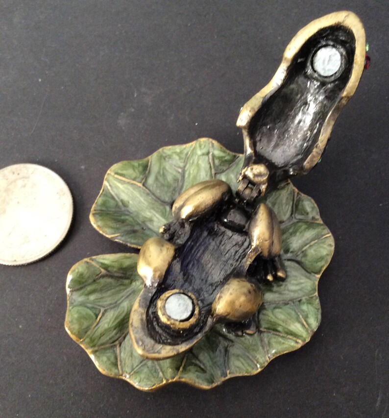 SALE How Adorable Enameled and Jeweled Frog Trinket or Pill Box From ...