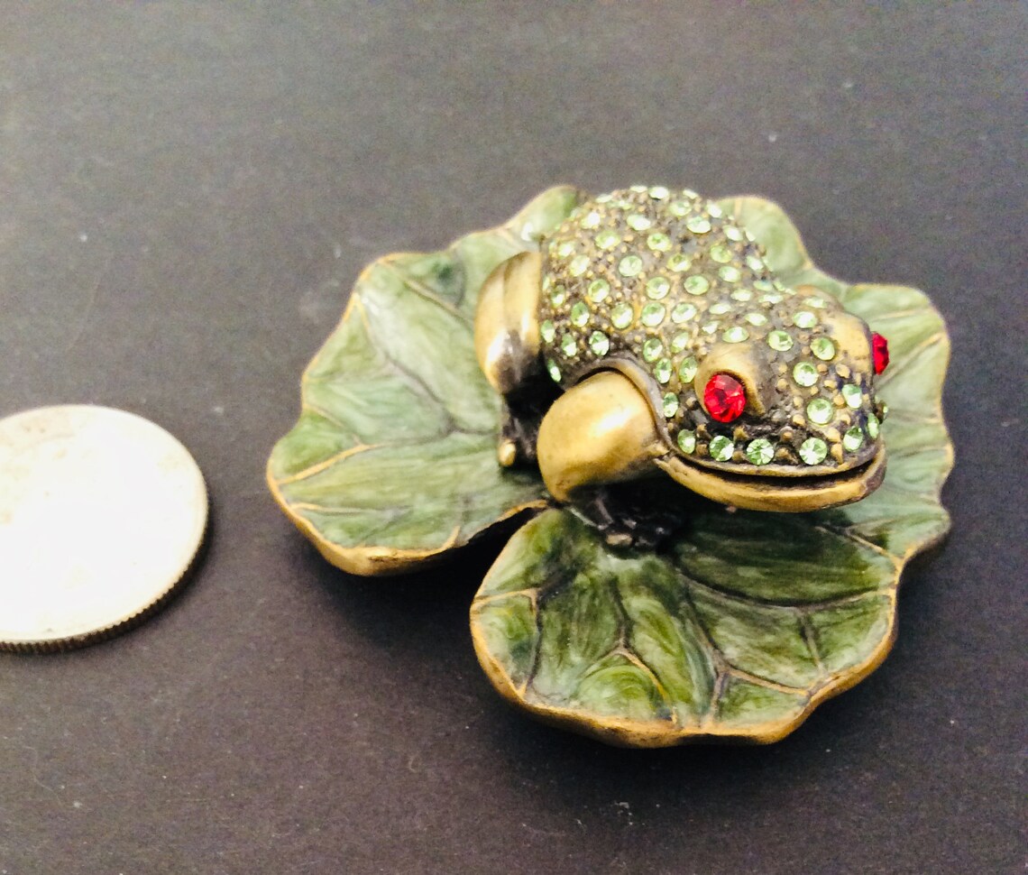 SALE How Adorable Enameled and Jeweled Frog Trinket or Pill Box From ...